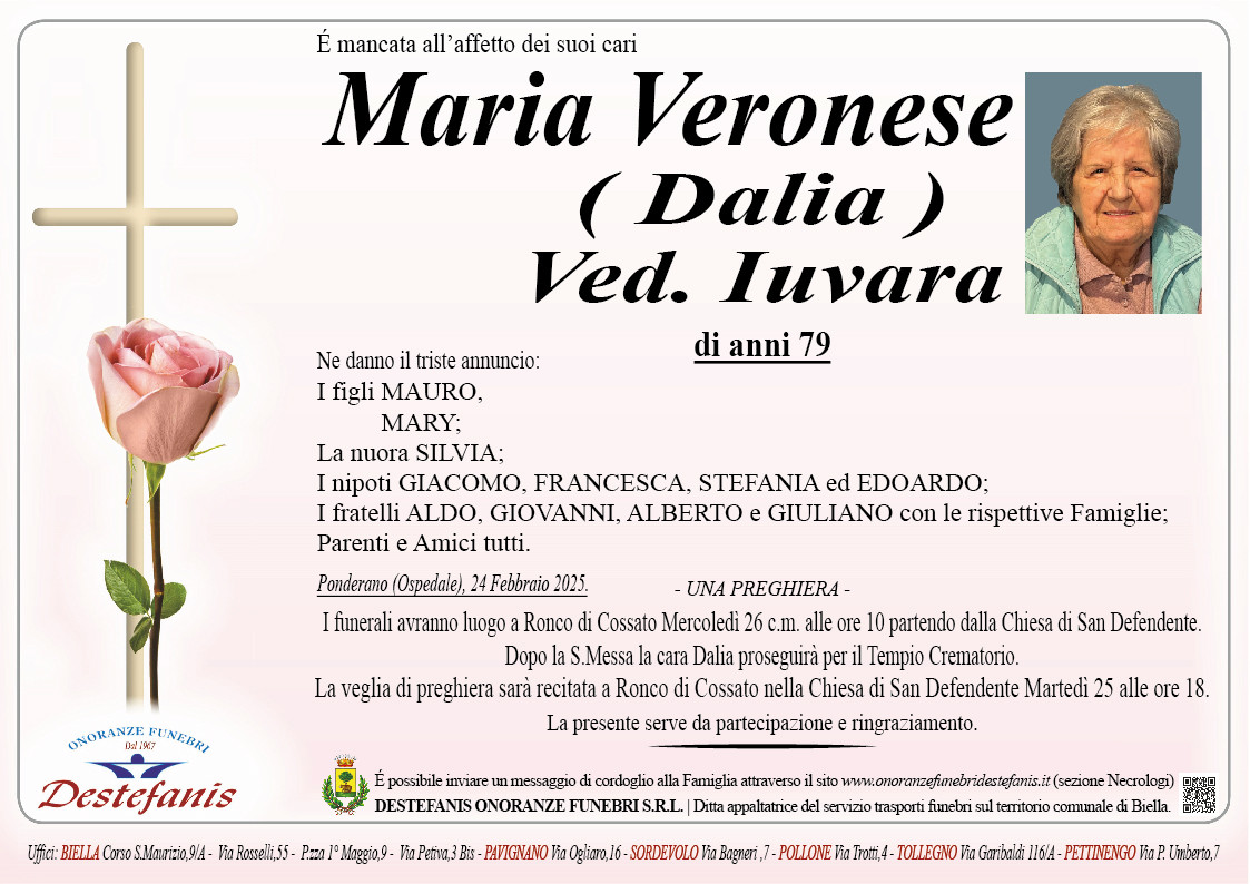 Maria Veronese (Dalia) ved. Iuvara - Newsbiella.it