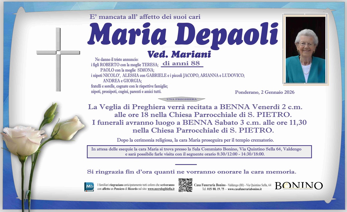 Maria Depaoli, ved. Mariani - Newsbiella.it