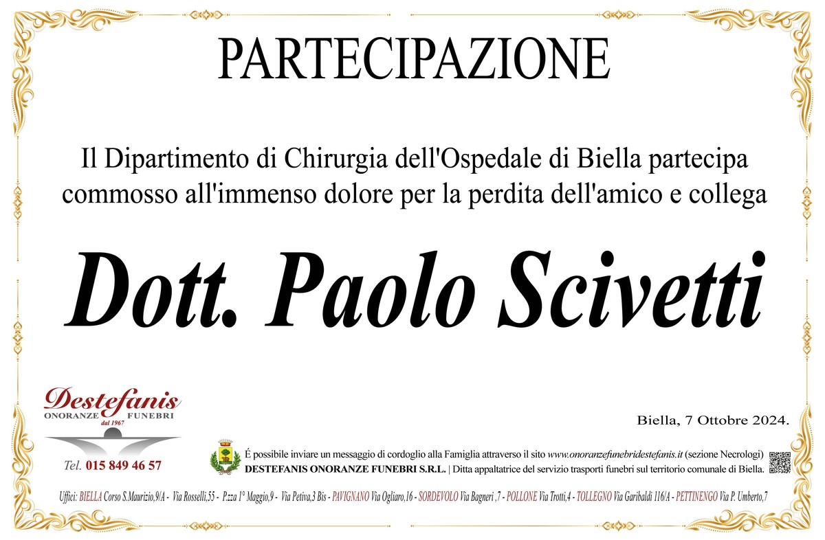 Dottor Paolo Scivetti - Partecipazione - Newsbiella.it