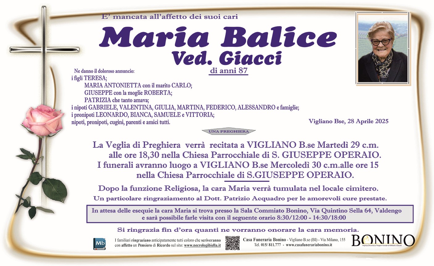 Maria Balice ved. Giacci - Newsbiella.it