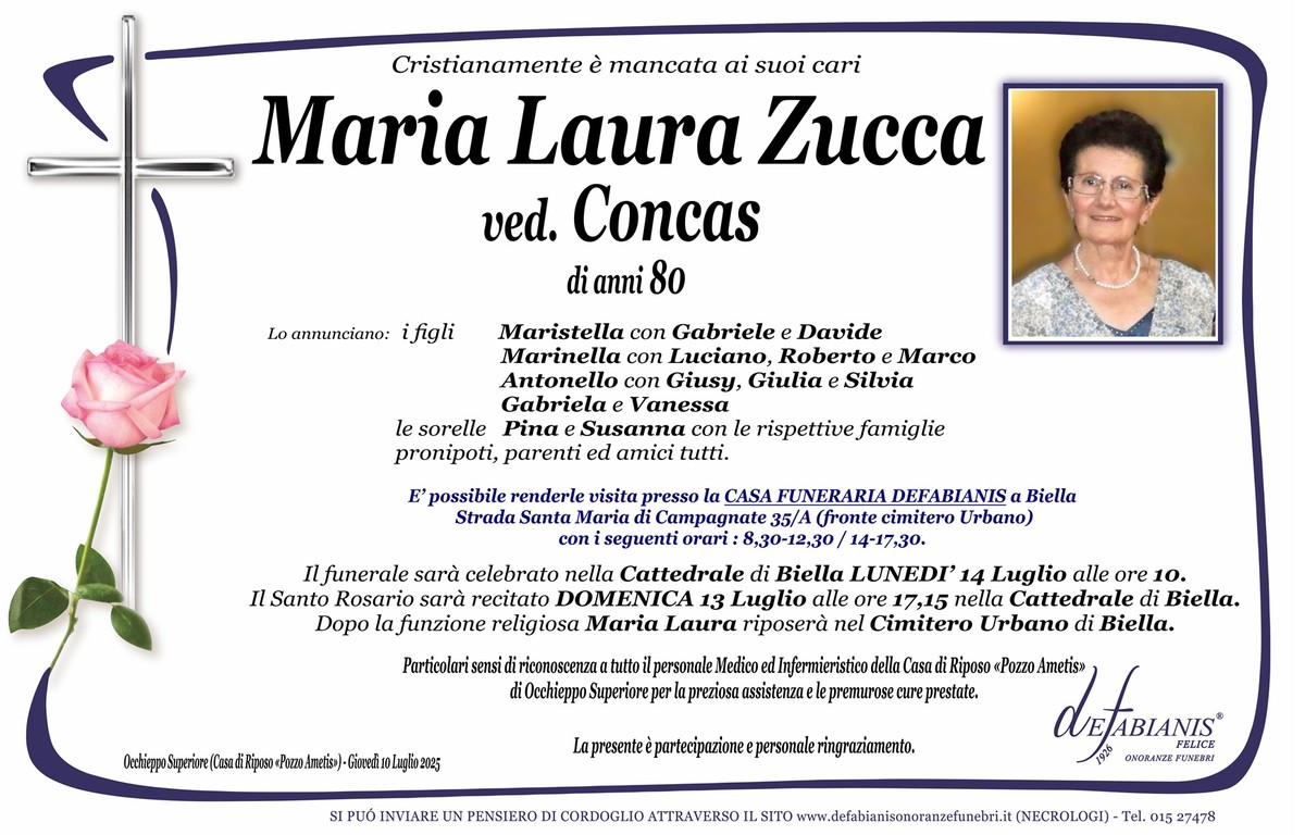 Maria Laura Zucca ved. Concas - Newsbiella.it