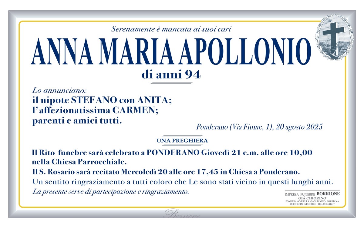 Anna Maria Apollonio - Newsbiella.it