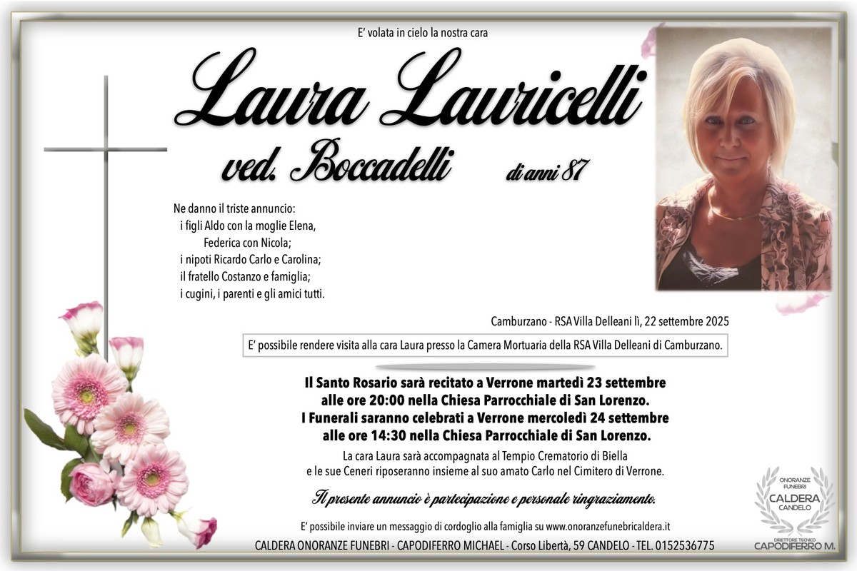 Laura Lauricelli, ved. Boccadelli - Newsbiella.it