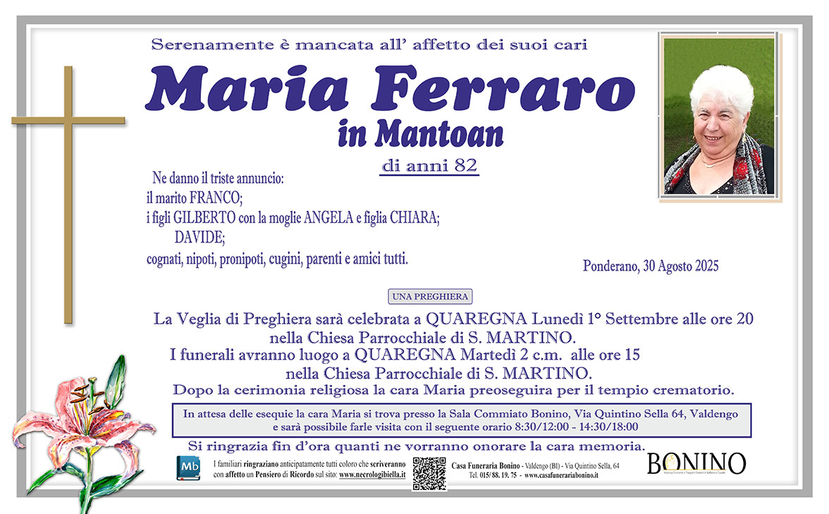 Maria Ferraro in Mantoan - Newsbiella.it