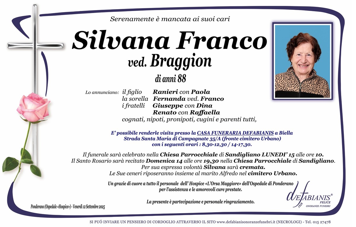 Silvana Franco, ved. Braggion - Newsbiella.it