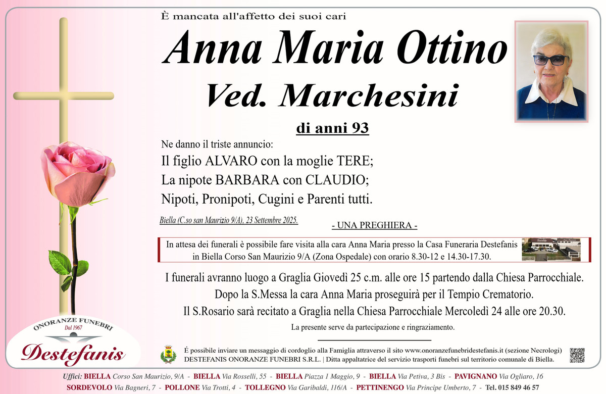 Anna Matia Ottino, Ved. Marchesini - Newsbiella.it
