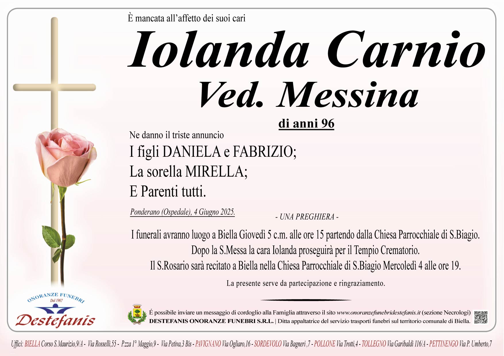 Iolanda Carnio, ved. Messina - Newsbiella.it