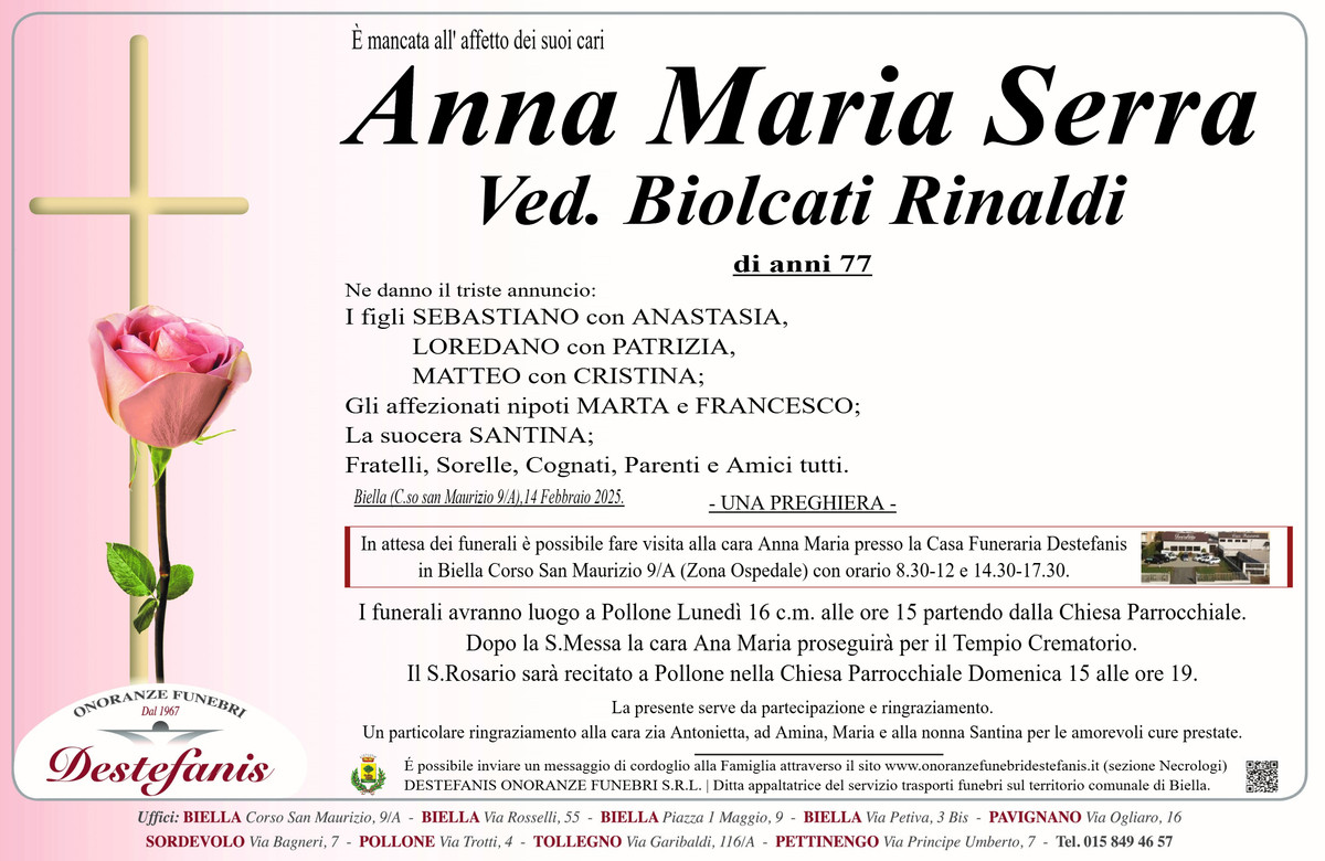 Anna Maria Serra, ved. Biolcati Rinaldi - Newsbiella.it