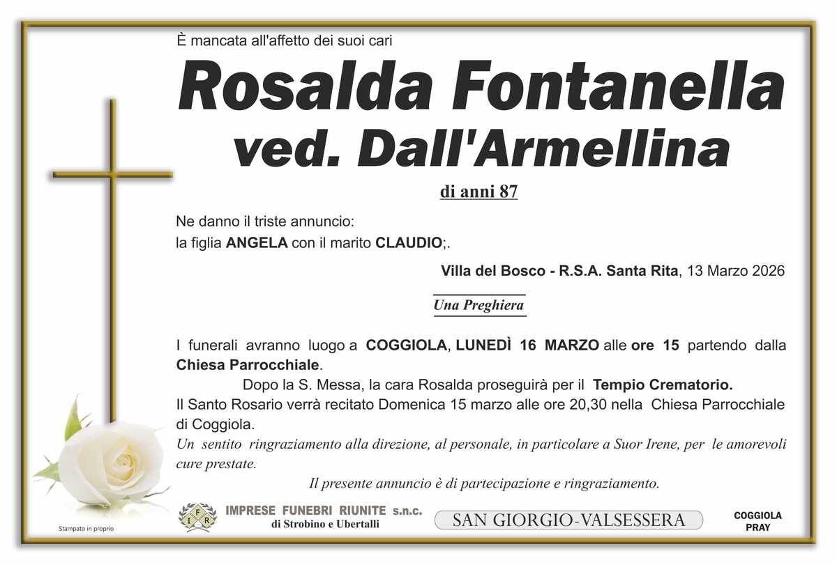 Rosalda Fontanella, ved. Dell'Armellina - Newsbiella.it