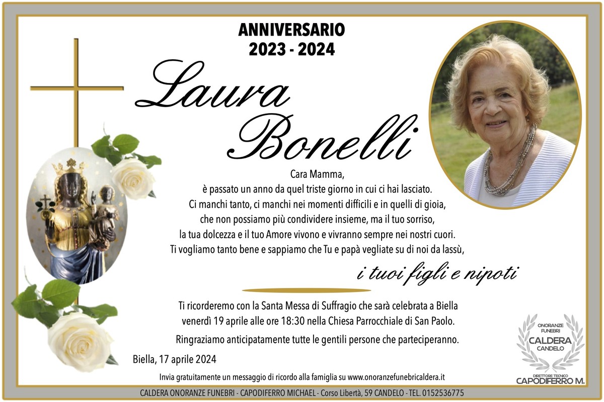 Laura Bonelli - Anniversario - Newsbiella.it