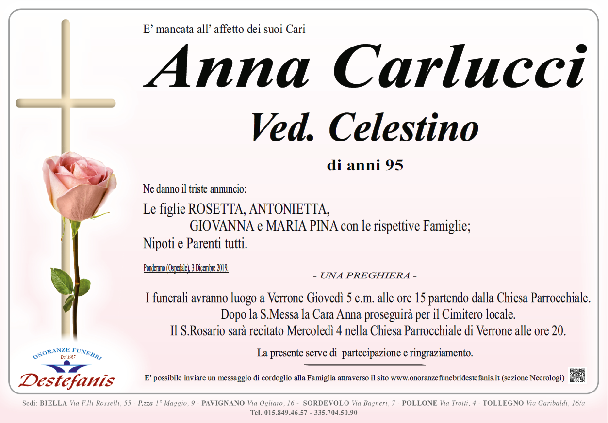Anna Carlucci ved. Celestino - Newsbiella.it
