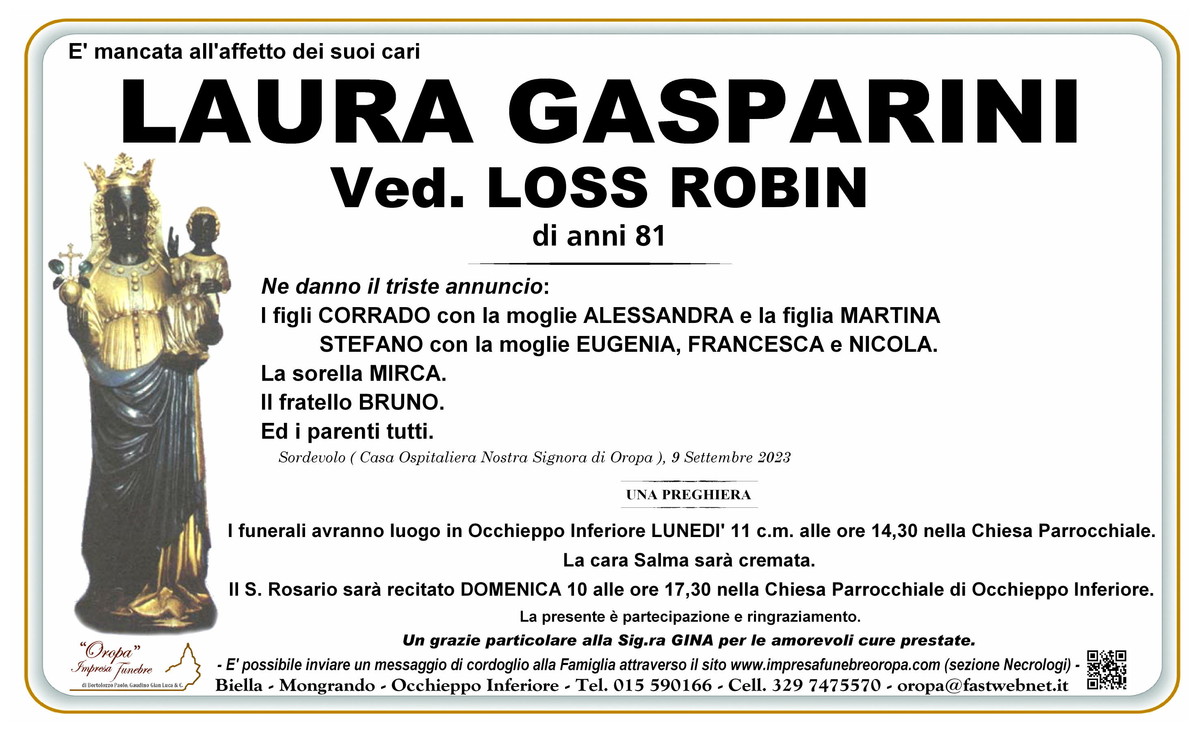 Laura Gasparini, ved. Loss Robin - Newsbiella.it