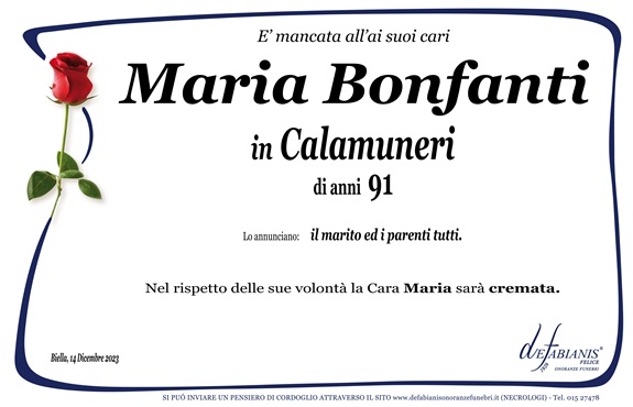 Maria Bonfanti, in Calamuneri - Newsbiella.it