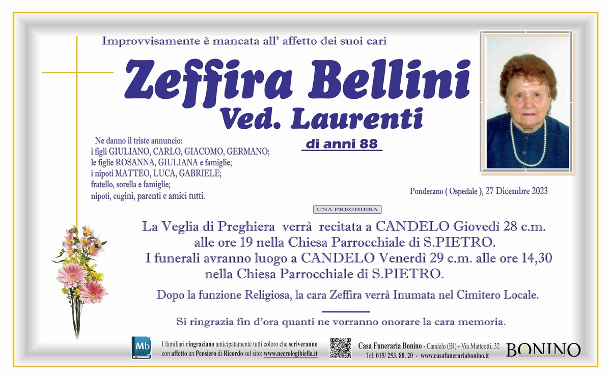 Zeffira Bellini, Ved. Laurenti - Newsbiella.it