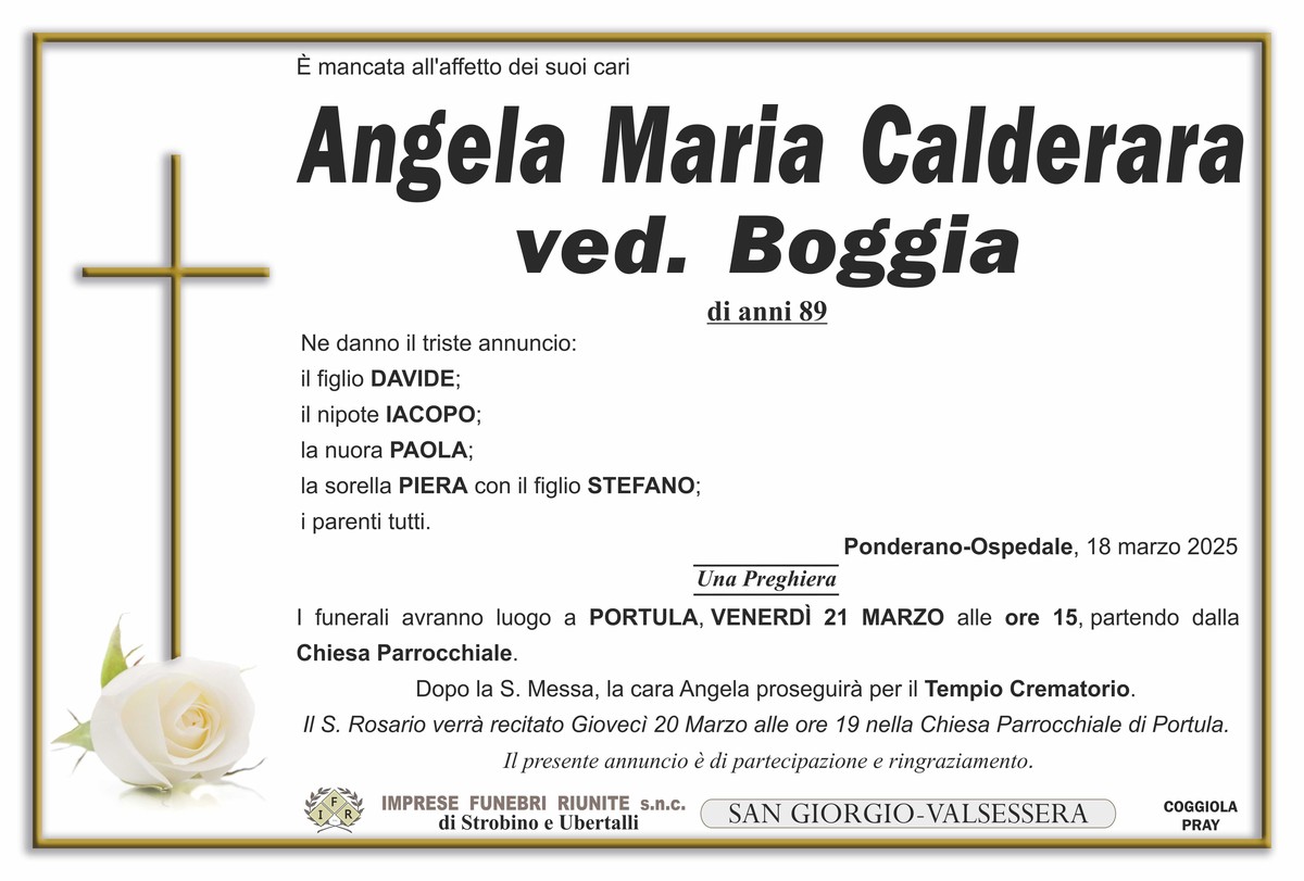 Angela Maria Calderara, ved. Boggia - Newsbiella.it
