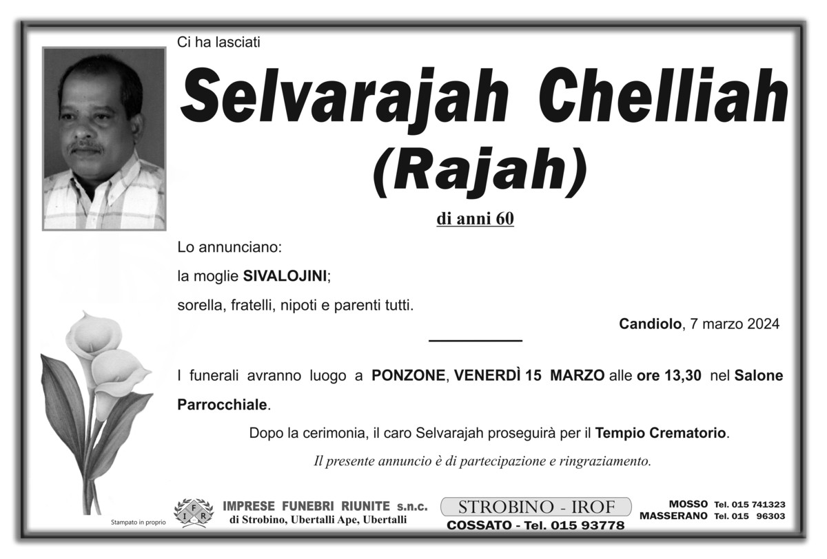 Selvarajah Chelliah (Rajah) - Newsbiella.it