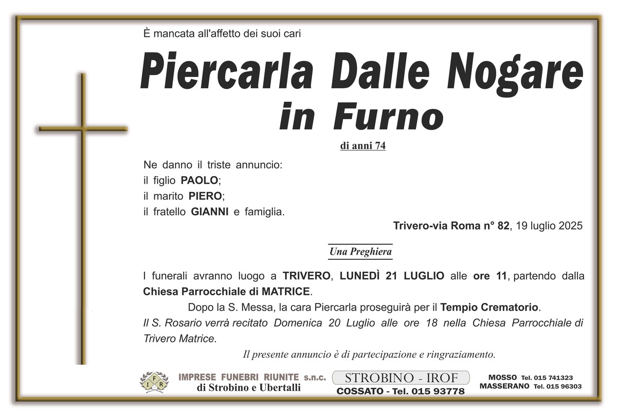 Piercarla Dalle Nogare, in Furno - Newsbiella.it