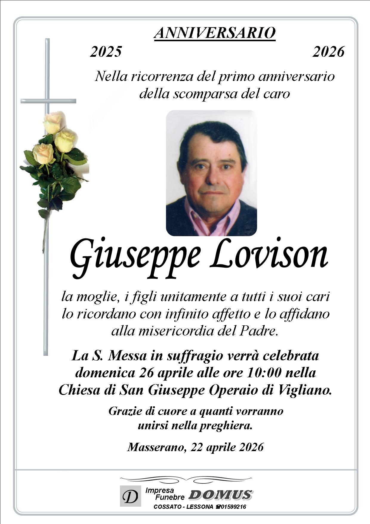 Giuseppe Lovison - Anniversario - Newsbiella.it
