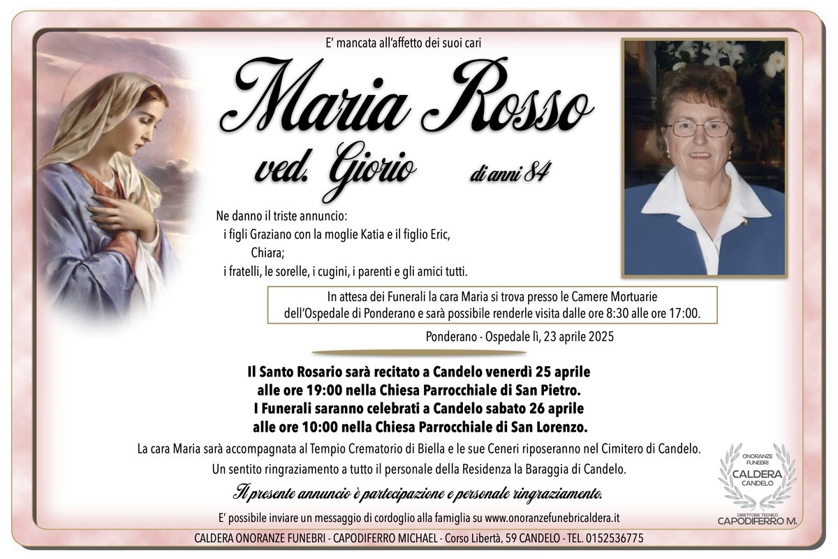 Maria Rosso, ved. Giorio - Newsbiella.it