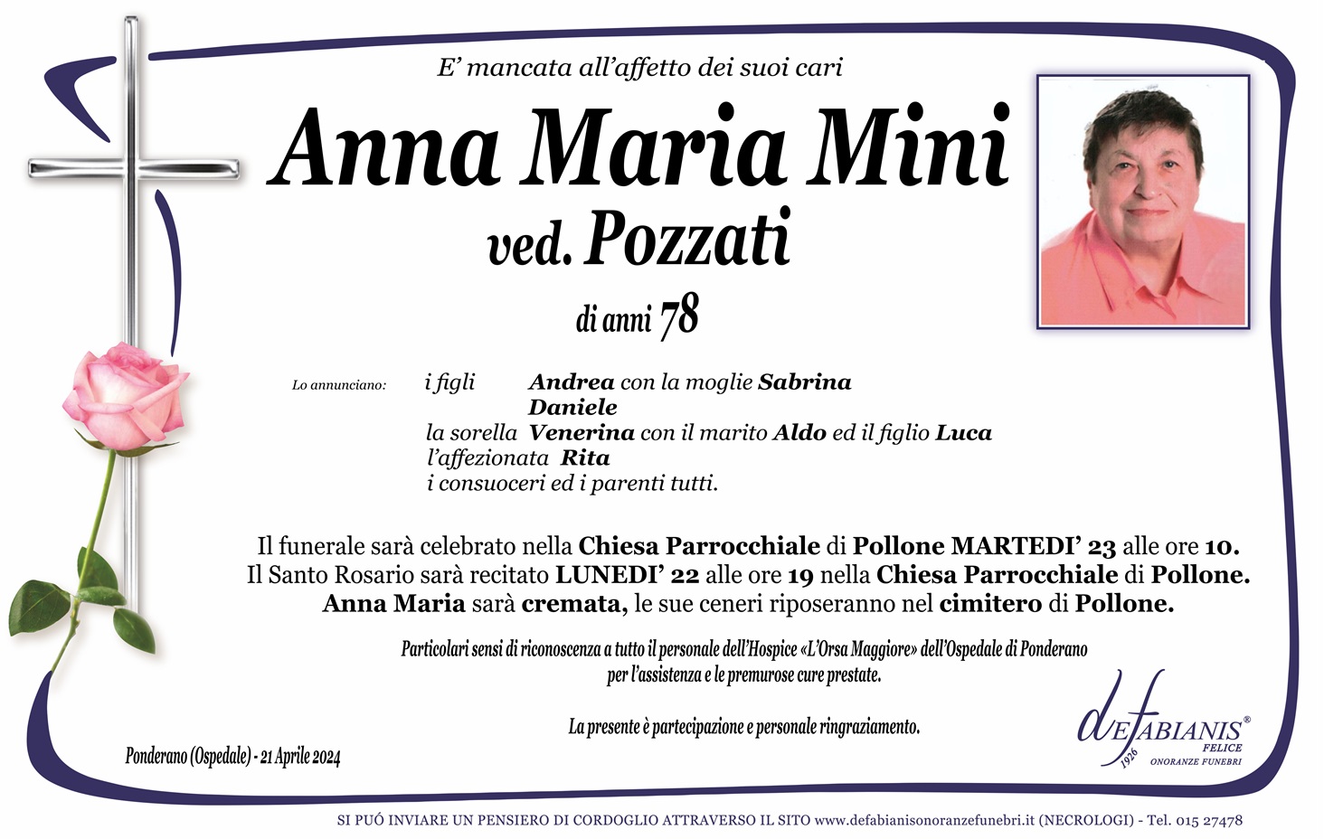 Anna Maria Mini, ved. Pozzati - Newsbiella.it