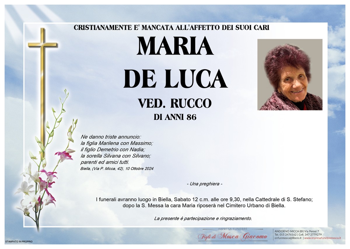 Maria De Luca, ved. Rucco - Newsbiella.it