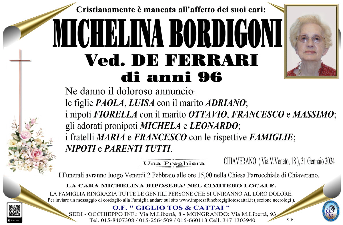 Michelina Bordigoni Ved. De Ferrari - Newsbiella.it