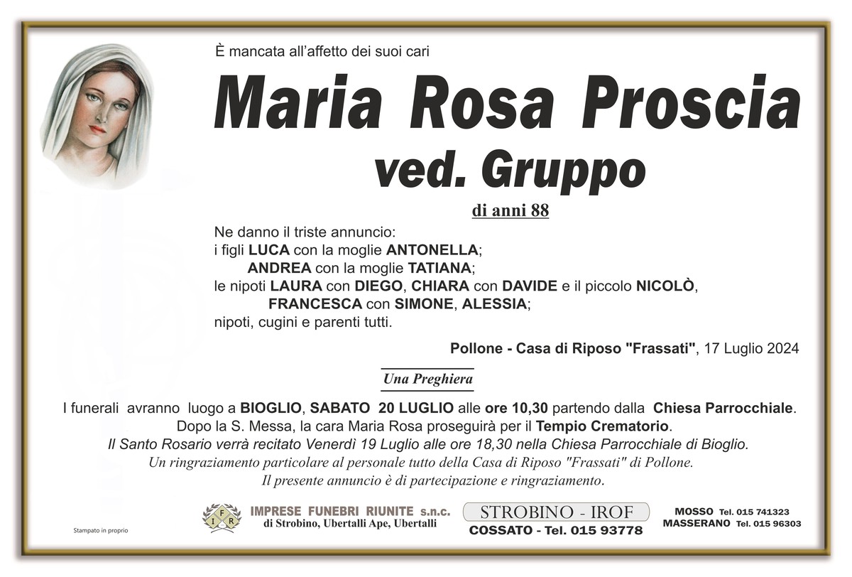 Maria Rosa Proscia, ved. Gruppo - Newsbiella.it