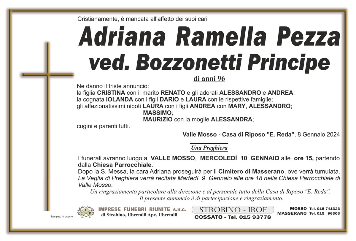Adriana Ramella Pezza, ved. Bozzonetti Principe - Newsbiella.it
