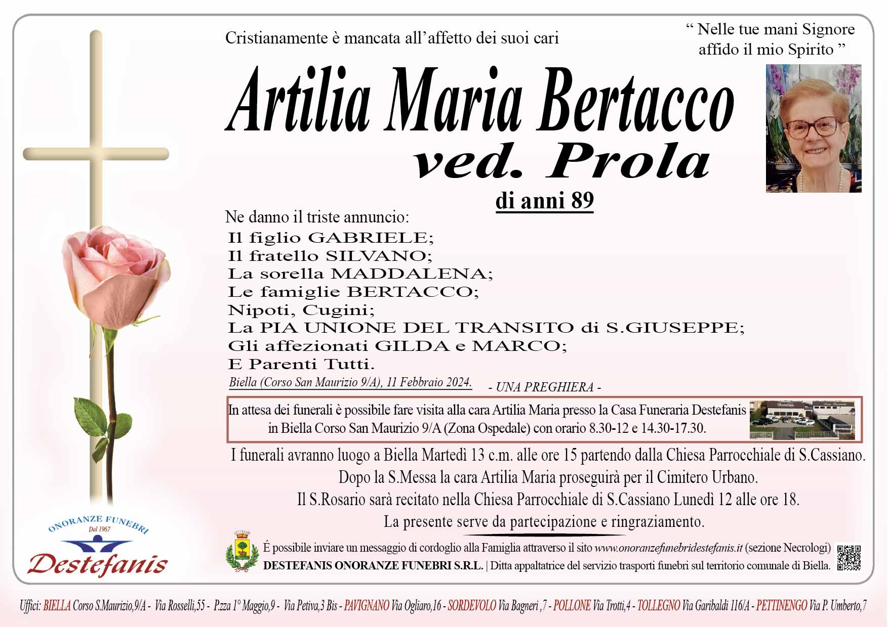 Artilia Maria Bertacco, ved. Prola - Newsbiella.it