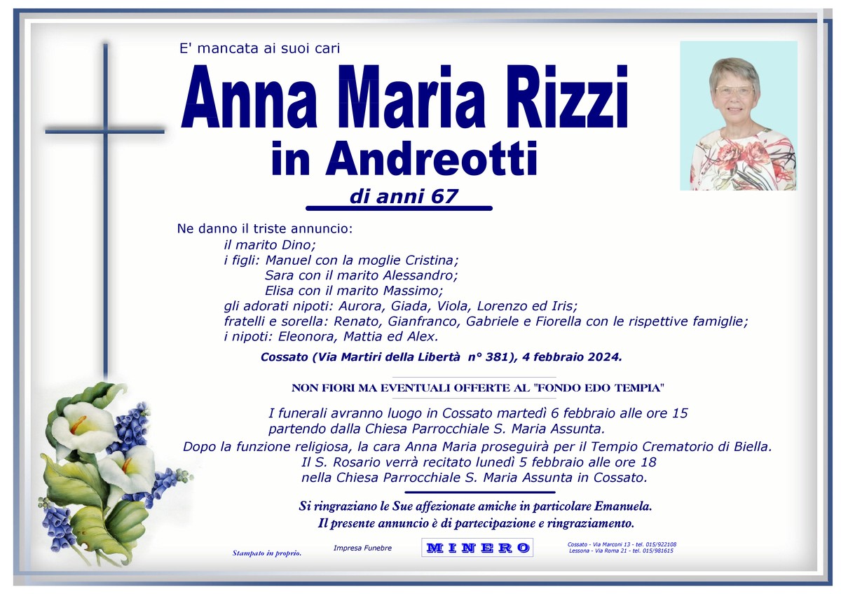 Anna Maria Rizzi, in Andreotti - Newsbiella.it