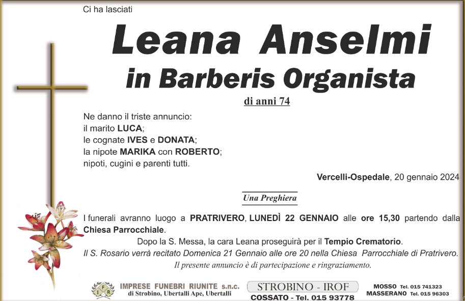 Leana Anselmi, in Barberis Organista - Newsbiella.it