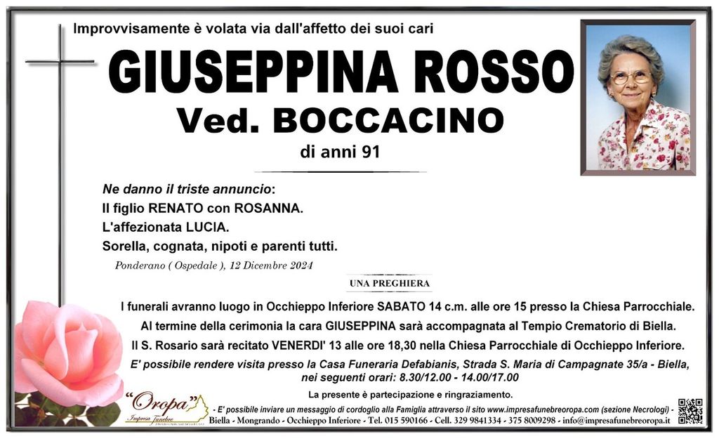 Giuseppina Rosso ved. Boccacino - Newsbiella.it