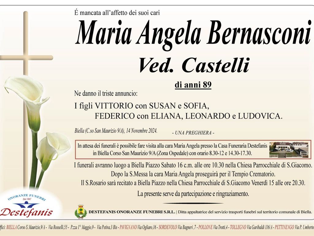 Maria Angela Bernesconi, ved, Castelli - Newsbiella.it